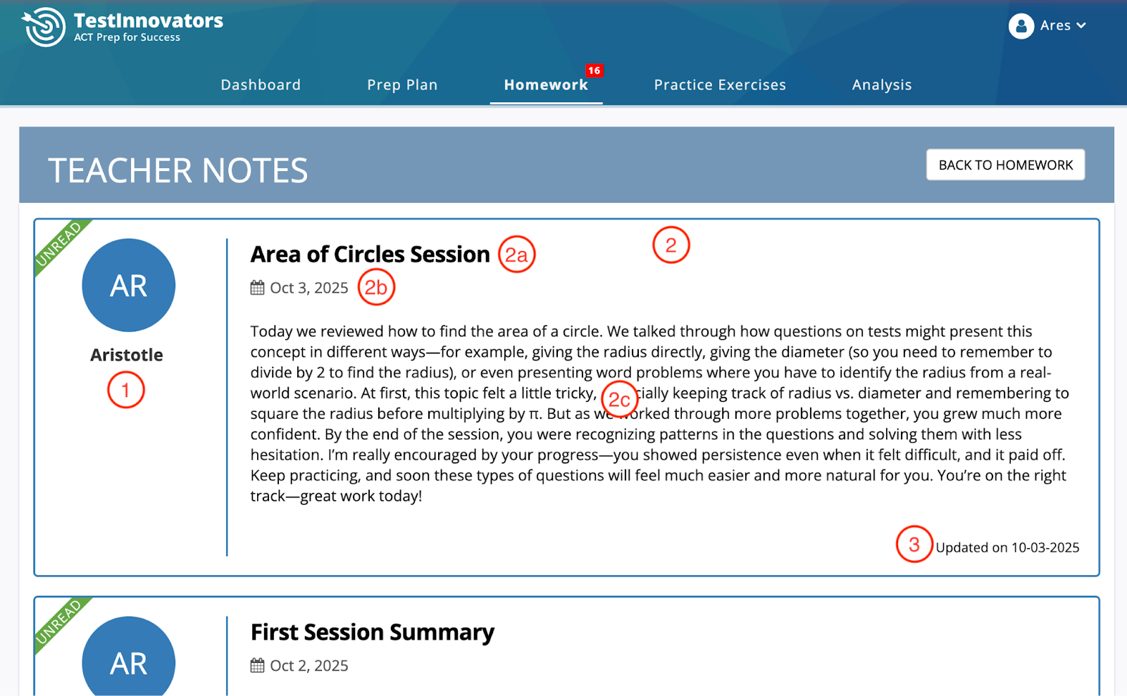 Managing Teacher Notes for Students – Test Innovators